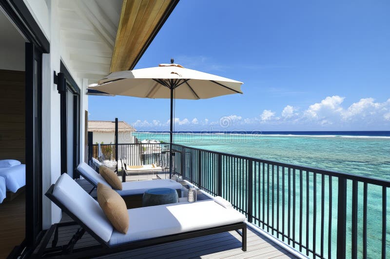 A Tropical Lagoon is Visible from the Balcony of an Overwater Villa ...