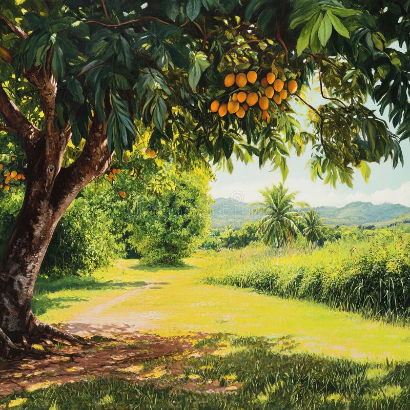 Tropical Landscape with Mango Tree and Road in the Jungle. Stock ...