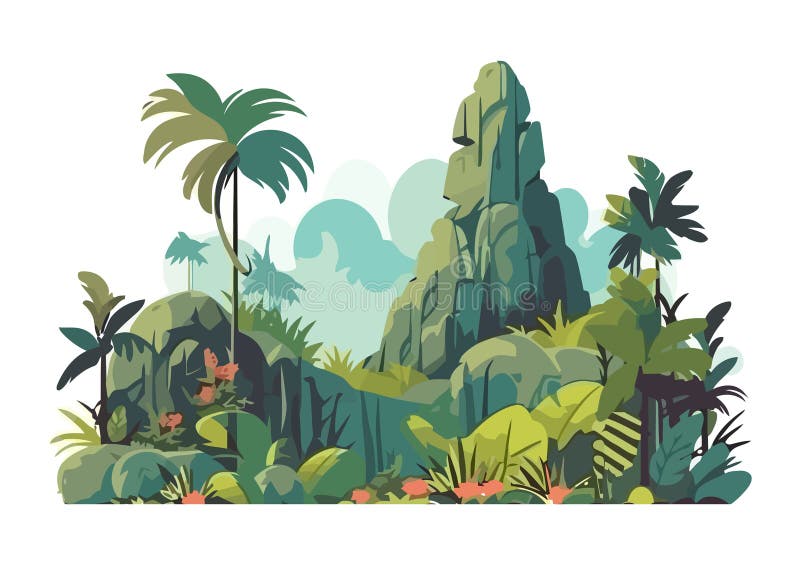 Tropical Landscape with Palm Trees, Hills and Mountains Stock Image ...