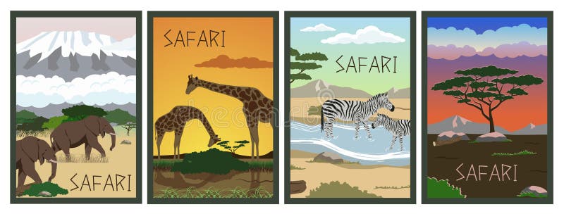 Tropical Landscape. Safari Art Frames. Wallpaper of Jungle Animals ...