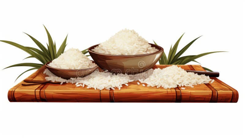 Tropical Landscape Vector Illustration of White Rice in Bowl Stock ...