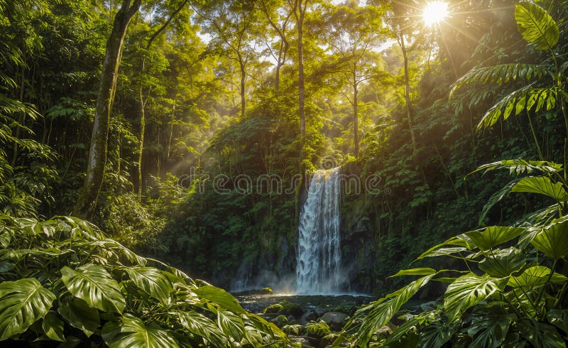 Tropical Landscape - View of a River with a Waterfall in a Tropical ...