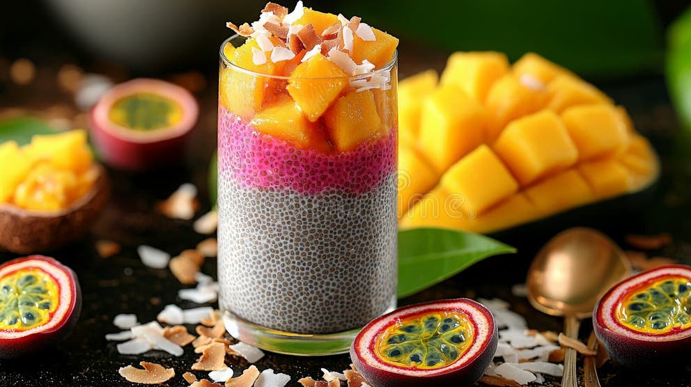Tropical Layered Chia Pudding with Mango Stock Image - Image of healthy ...