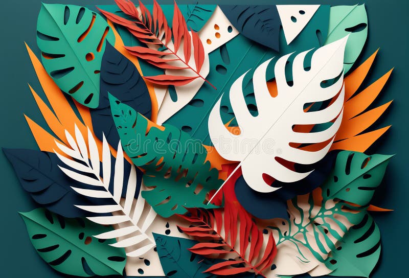 Tropical Leaf Colourful Paper Collage Background. Generative Ai Stock ...