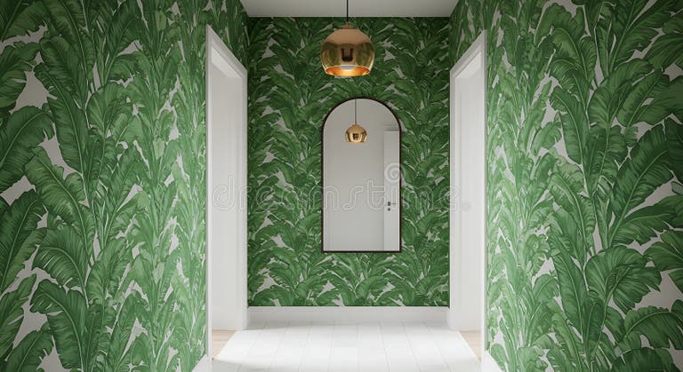 Tropical Leaf Corridor with Mirror Reflection Stock Illustration ...