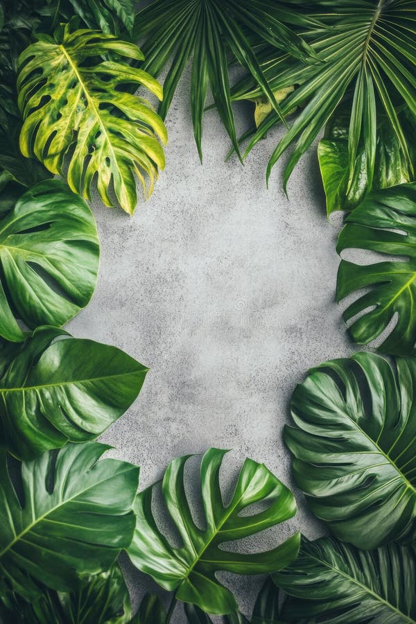 Tropical Leaf Frame on Concrete Stock Photo - Image of wall, exterior ...