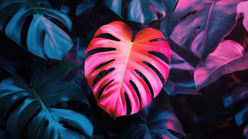 Tropical Leaf Layout in Vibrant Fluorescent Colors, Eye-Catching Design ...