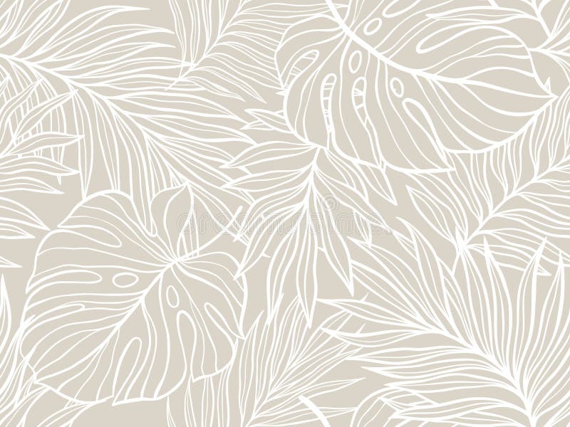 Tropical Leaf Outline Pattern Design in Neutral Tones for Decorative ...