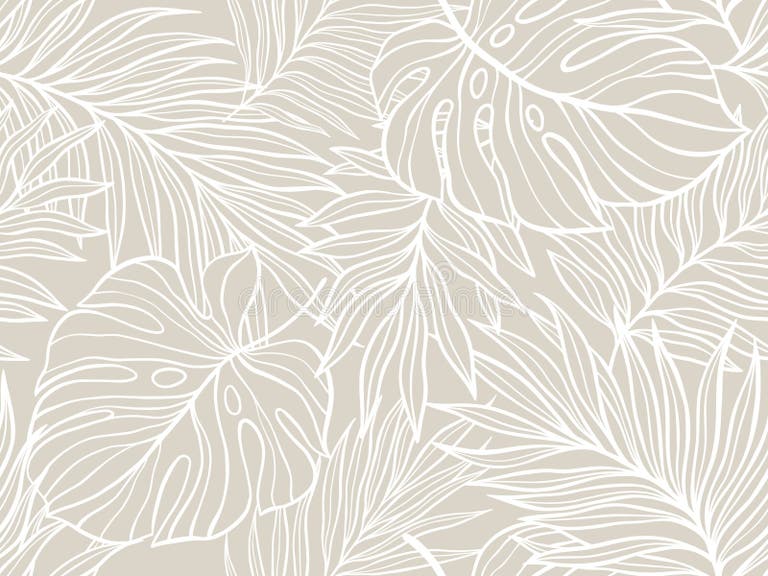 Tropical Leaf Outline Pattern Design in Neutral Tones for Decorative ...