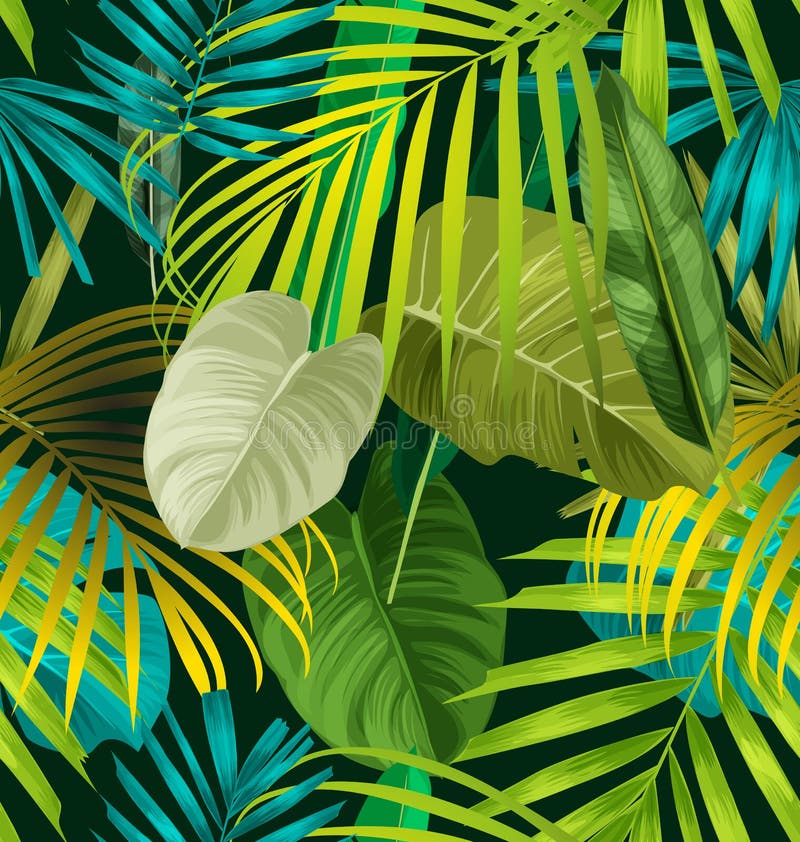 Seamless Pattern with Tropical Leaves Stock Vector - Illustration of ...