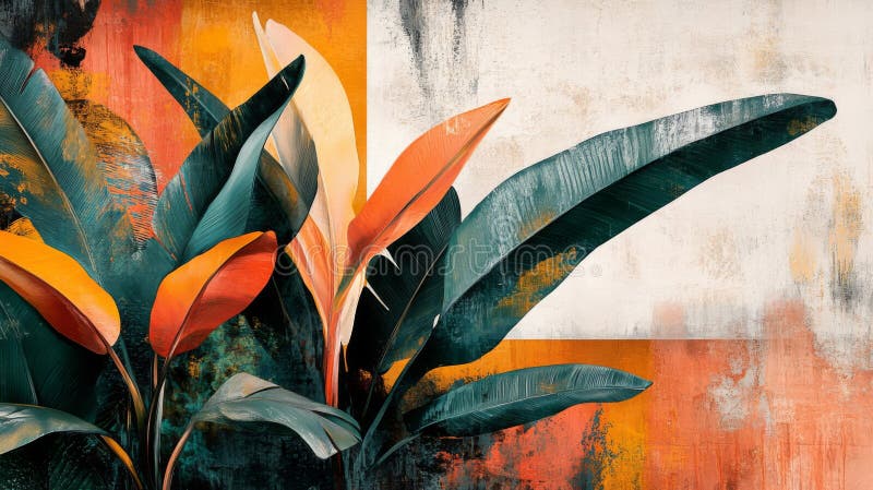 Tropical Leaves Abstract Art Warm Color Palette Stock Illustration ...