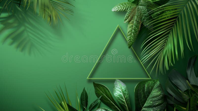Tropical Leaves Arranged Around Green Triangular Frame, Nature and ...