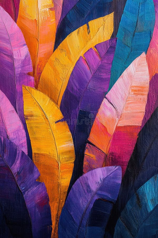 Tropical Leaves Art, Colorful Tropical Leaves Depicted with Vibrant ... Tropical Leaves Art, Colorful Tropical Leaves Depicted with Vibrant ...
