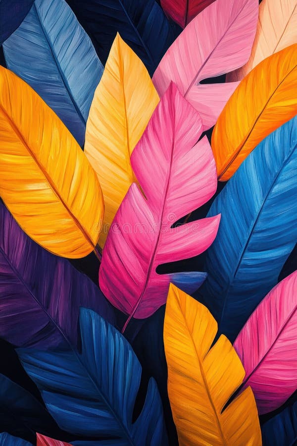 Tropical Leaves Art, Colorful Tropical Leaves Depicted with Vibrant ... Tropical Leaves Art, Colorful Tropical Leaves Depicted with Vibrant ...
