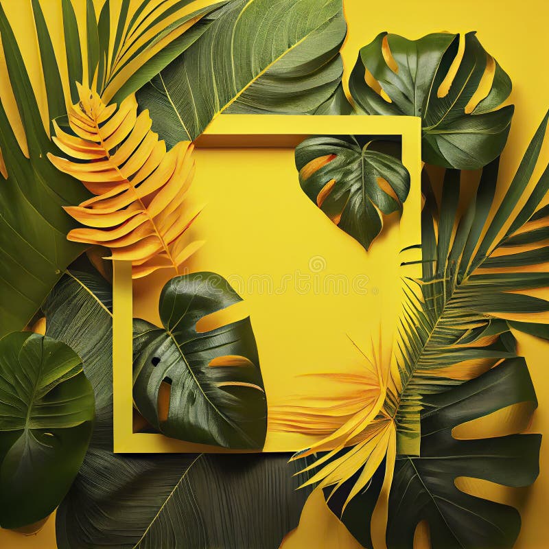 Tropical Leaves Background, Frame. Generative AI Stock Illustration ...