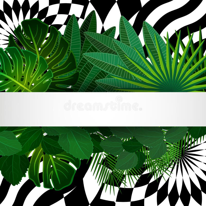 Tropical Leaves Background with Geometric Elements Stock Vector ...