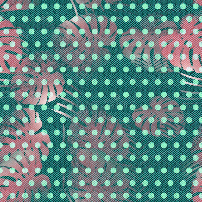 Tropical Leaves with Dots Background Pattern Seamless Stock ...