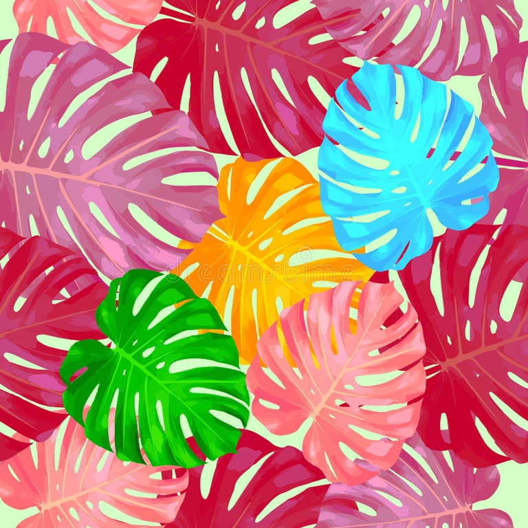 Tropical Leaves and Flowers of Palm Tree. Seamless Pattern. Stock ...