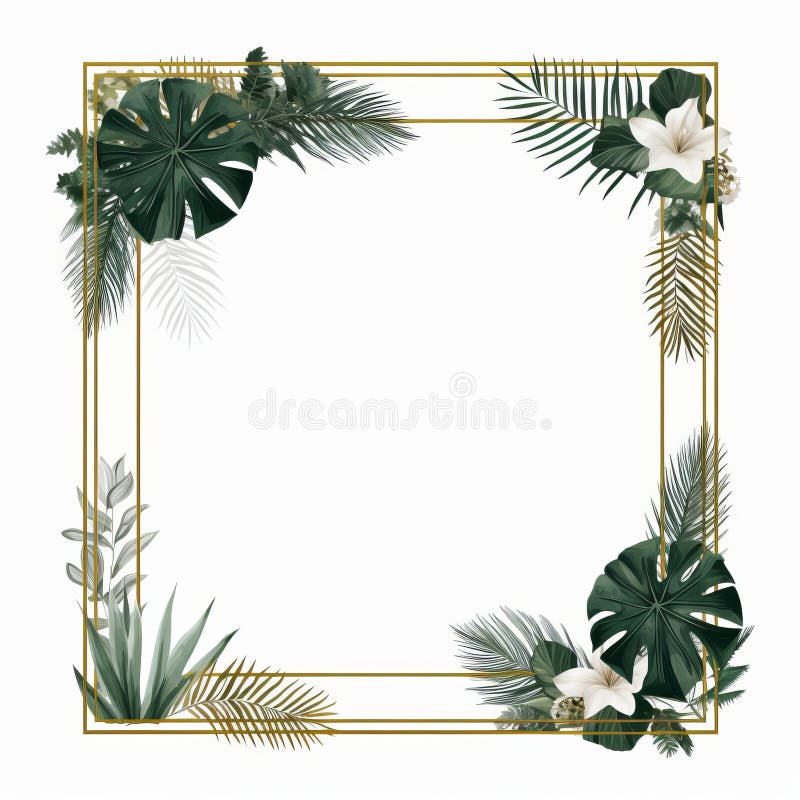 Tropical Leaves and Flowers in a Square Frame Stock Illustration ...