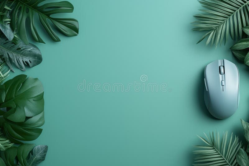 Tropical Leaves Frame with Computer Mouse Stock Illustration ...