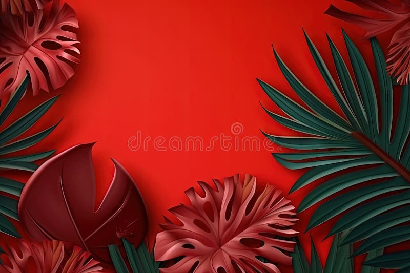Tropical Leaves Frame with Vibrant Colors in 3D Style. Stock Photo ...