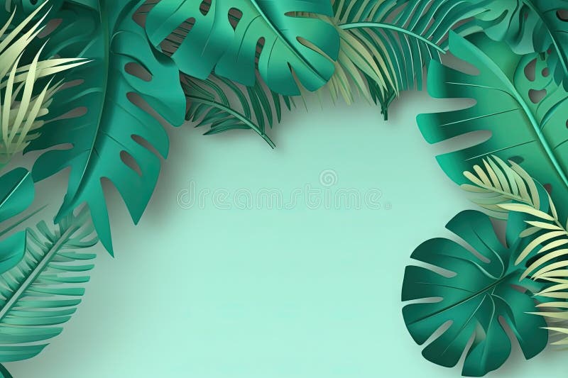 Tropical Leaves Frame with Vibrant Colors in 3D Style. Stock Image ...