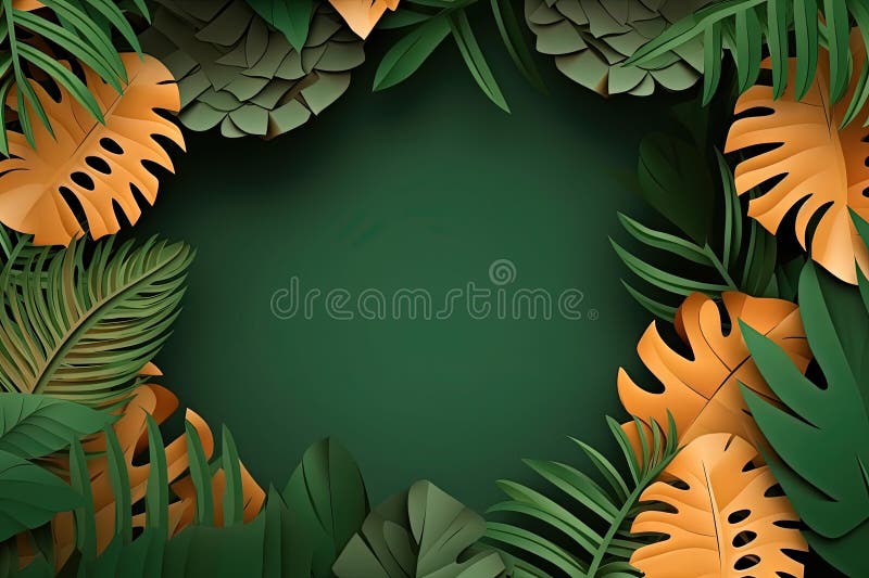 Tropical Leaves Frame with Vibrant Colors in 3D Style. Stock Image ...