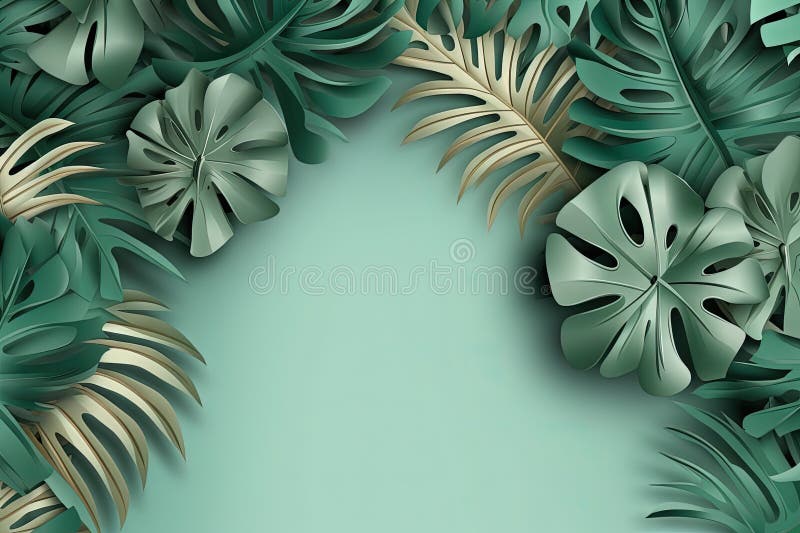 Tropical Leaves Frame with Vibrant Colors in 3D Style. Stock Photo ...