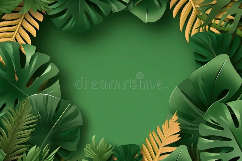 Tropical Leaves Frame with Vibrant Colors in 3D Style. Stock Image ...