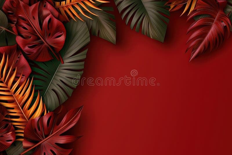 Tropical Leaves Frame with Vibrant Colors in 3D Style. Stock Photo ...
