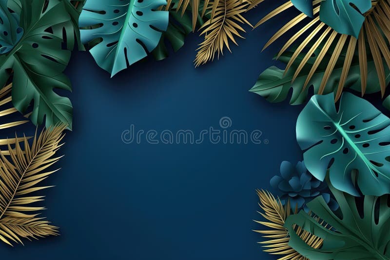 Tropical Leaves Frame with Vibrant Colors in 3D Style. Stock Photo ...