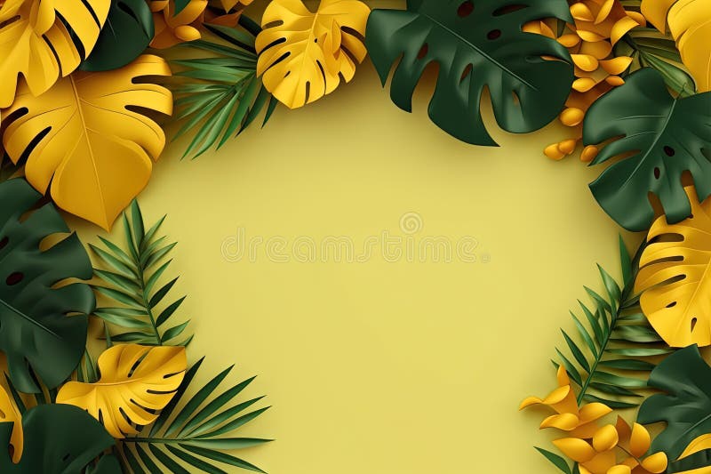 Tropical Leaves Frame with Vibrant Colors in 3D Style. Stock Photo ...