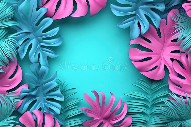 Tropical Leaves Frame with Vibrant Colors in 3D Style. Stock Photo ...