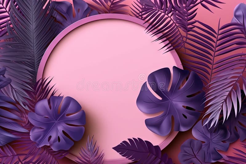 Tropical Leaves Frame with Vibrant Colors in 3D Style. Stock Image ...