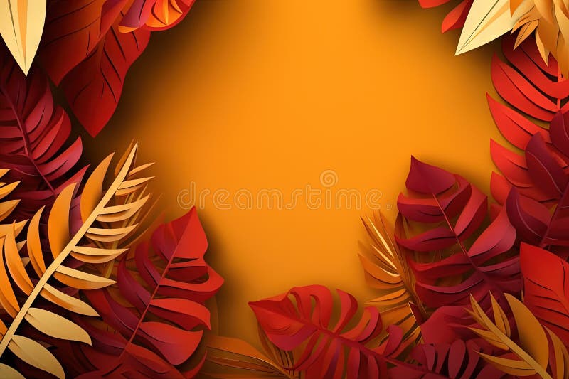 Tropical Leaves Frame with Vibrant Colors in 3D Style. Stock Photo ...