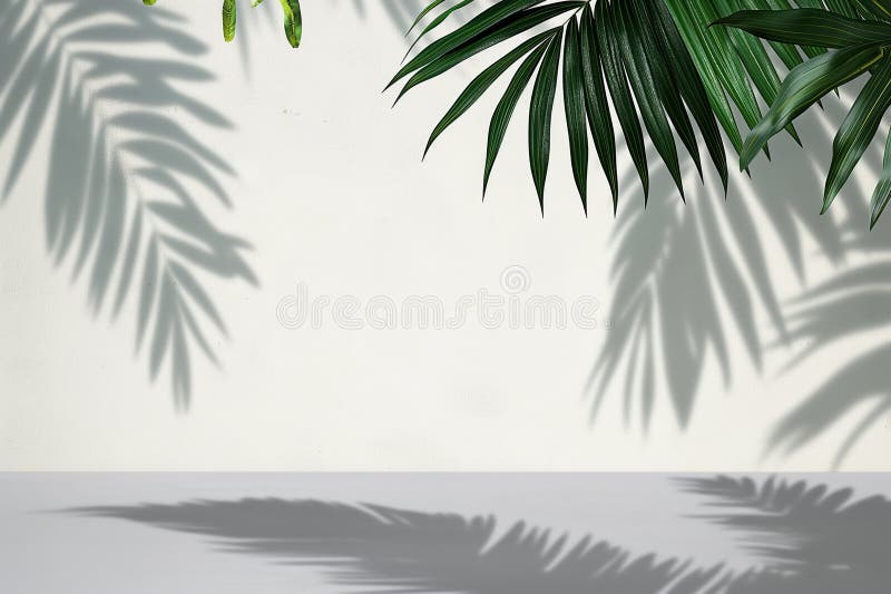 Tropical Leaves with Intricate Patterns Fall Over a Grey Table, Casting ...