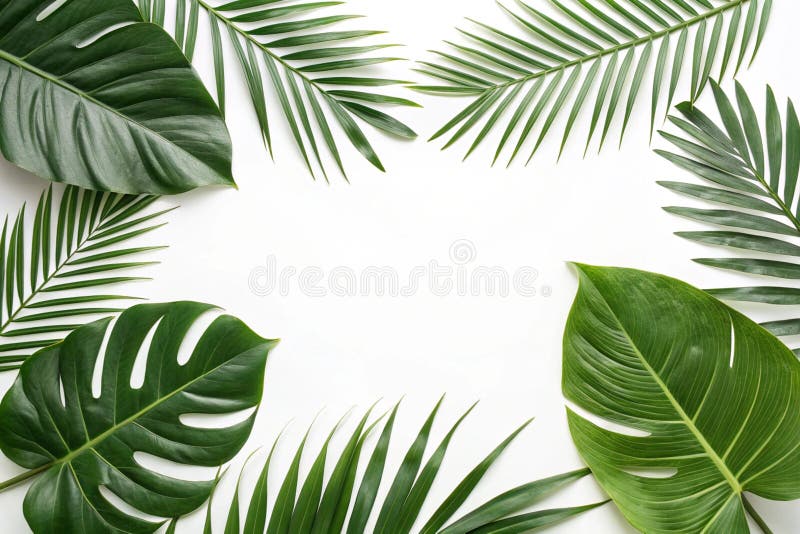 Tropical Leaves Layout on White Background Stock Illustration ...