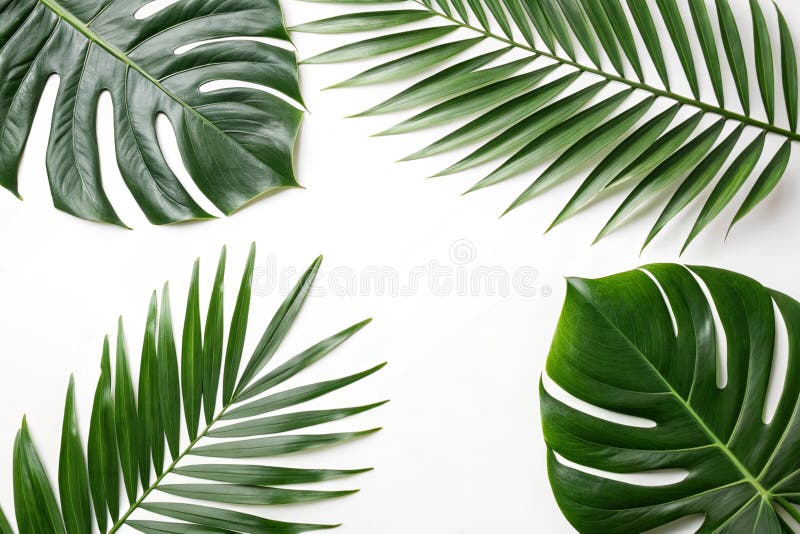 Tropical Leaves Layout on White Background Stock Illustration ...