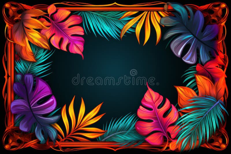 Tropical Leaves in Neon Colors Frame. Generate Ai Stock Illustration ...