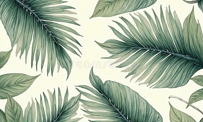 Tropical Leaves Pattern Botanical Illustration Muted Green Stock ...