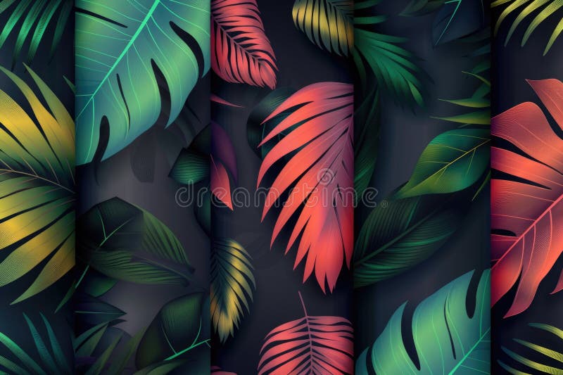 Tropical Leaves Pattern on a Dark Background, Suitable for Tropical ...