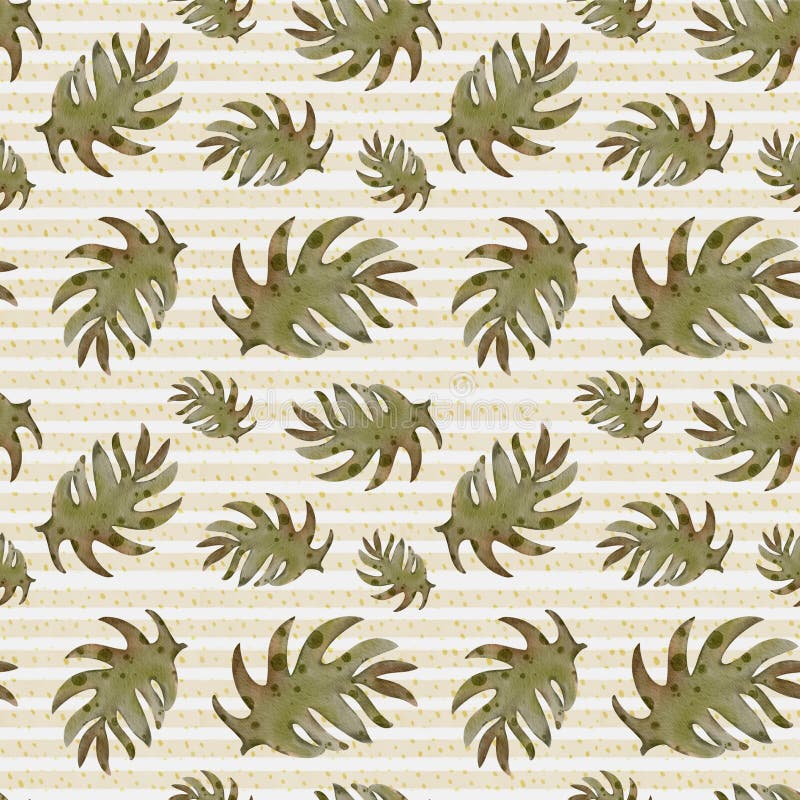 Tropical Leaves Pattern on Light Background with Stripes and Subtle ...