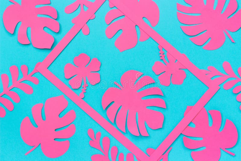 Tropical Leaves Pattern. Trendy Pink Tropical Leaves of Paper and Frame ...