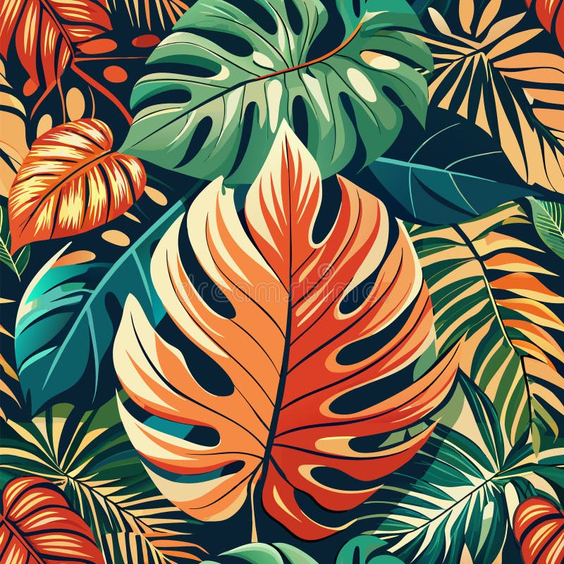 Tropical Leaves Pattern with Vibrant Colors and Bold Design Stock ...