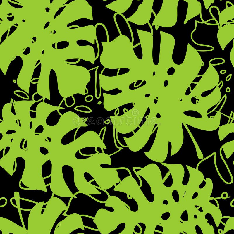 Tropical Leaves Seamless Black and Green Pattern, Texture Stock ...