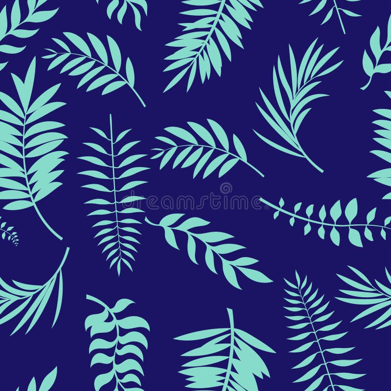 Tropical Leaves Seamless Pattern on Blue Background Stock Vector ...