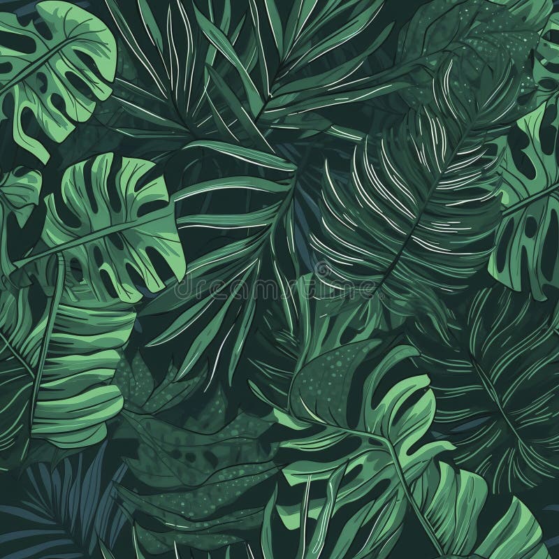 Tropical Leaves Seamless Pattern, Created with Generative AI Stock ...