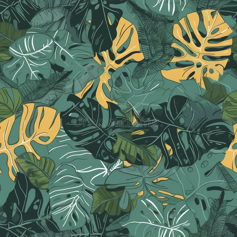 Tropical Leaves Seamless Pattern, Created with Generative AI Stock ...