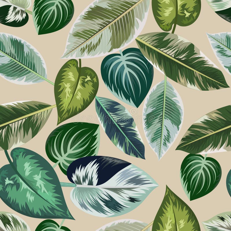 Tropical Leaves Seamless Pattern Elegant Exotic Background Stock Vector - Illustration of leaves ...
