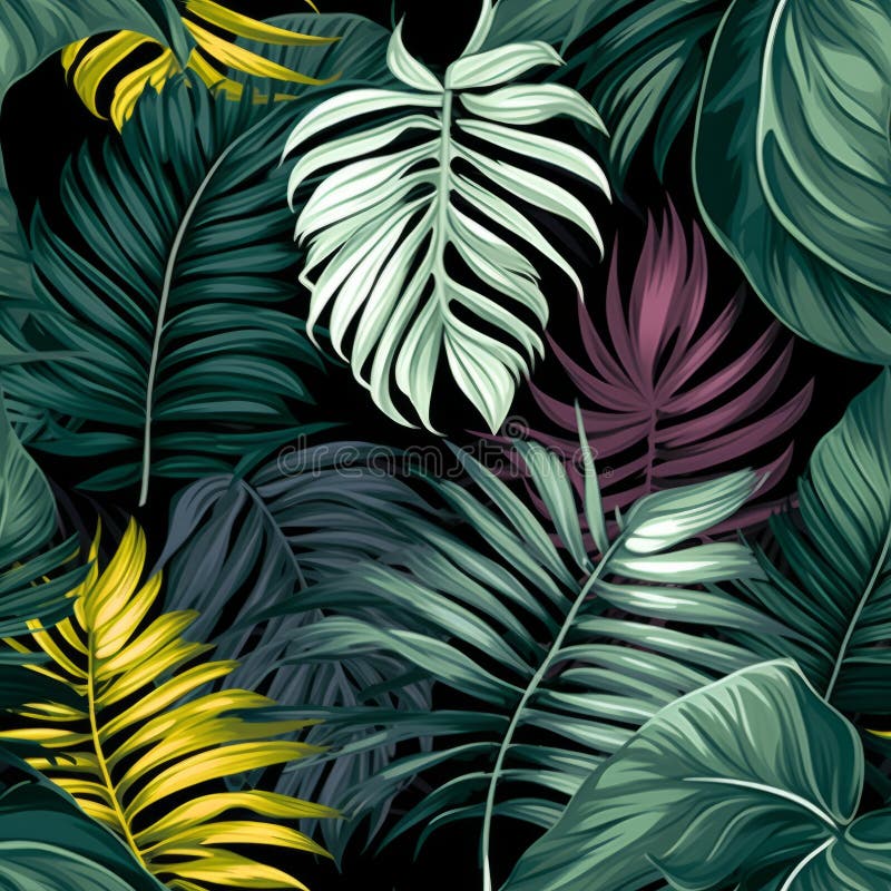 Tropical Leaves Seamless Pattern. Exotic Jungle Wallpaper Stock Illustration - Illustration of ...